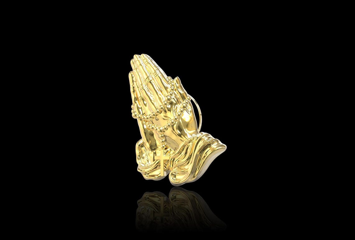 18K Gold Plated Praying Hands With Rosary Lapel Pins, Protection Brooch ...