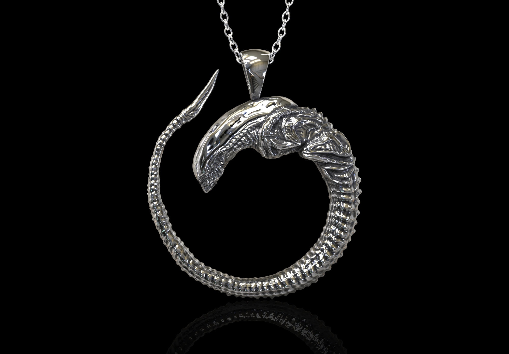Sterling Silver Alien Dog Chestburster Pendant, H.R. Giger Inspired ...