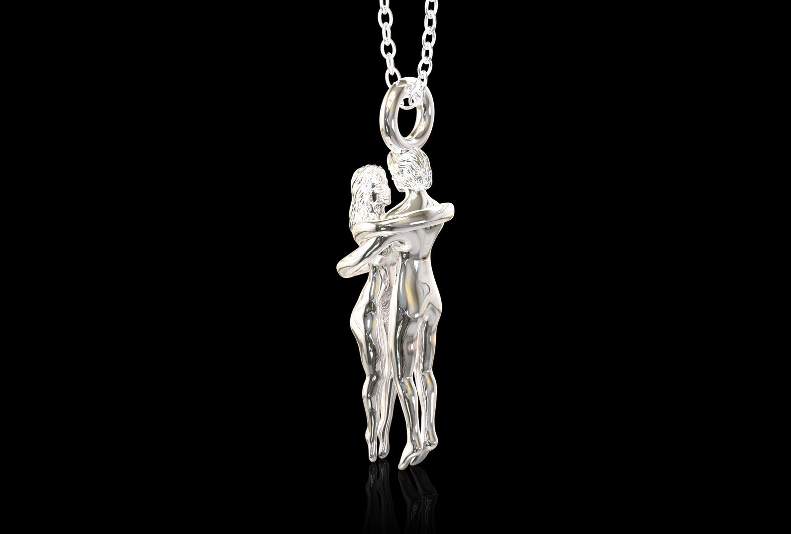 Sterling Silver Couple Lovers Hug Pendant Trendy Necklace for Women Men ...