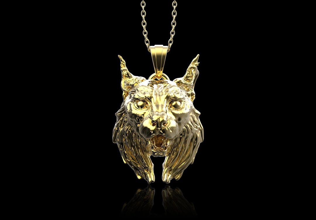 18K Gold Plated Lynx Head Pendant, Lynx Lovers Gift, Bobcat Jewelry ...