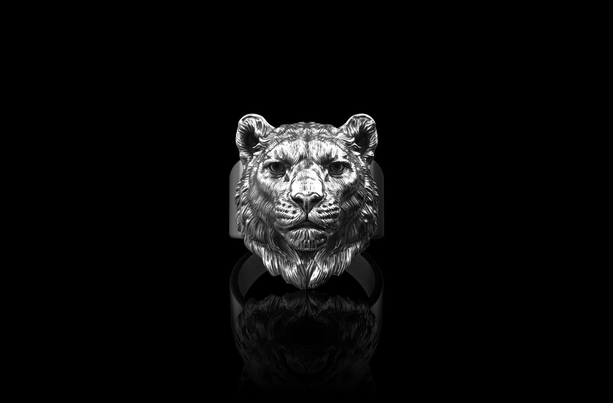 Antique Sterling Silver Snow Leopard Ring, Ghost Cat Ring, Animal ...