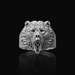 Bear Ring Silver Bear Ring Grizzly Bear Ring Bear Men Ring | Etsy