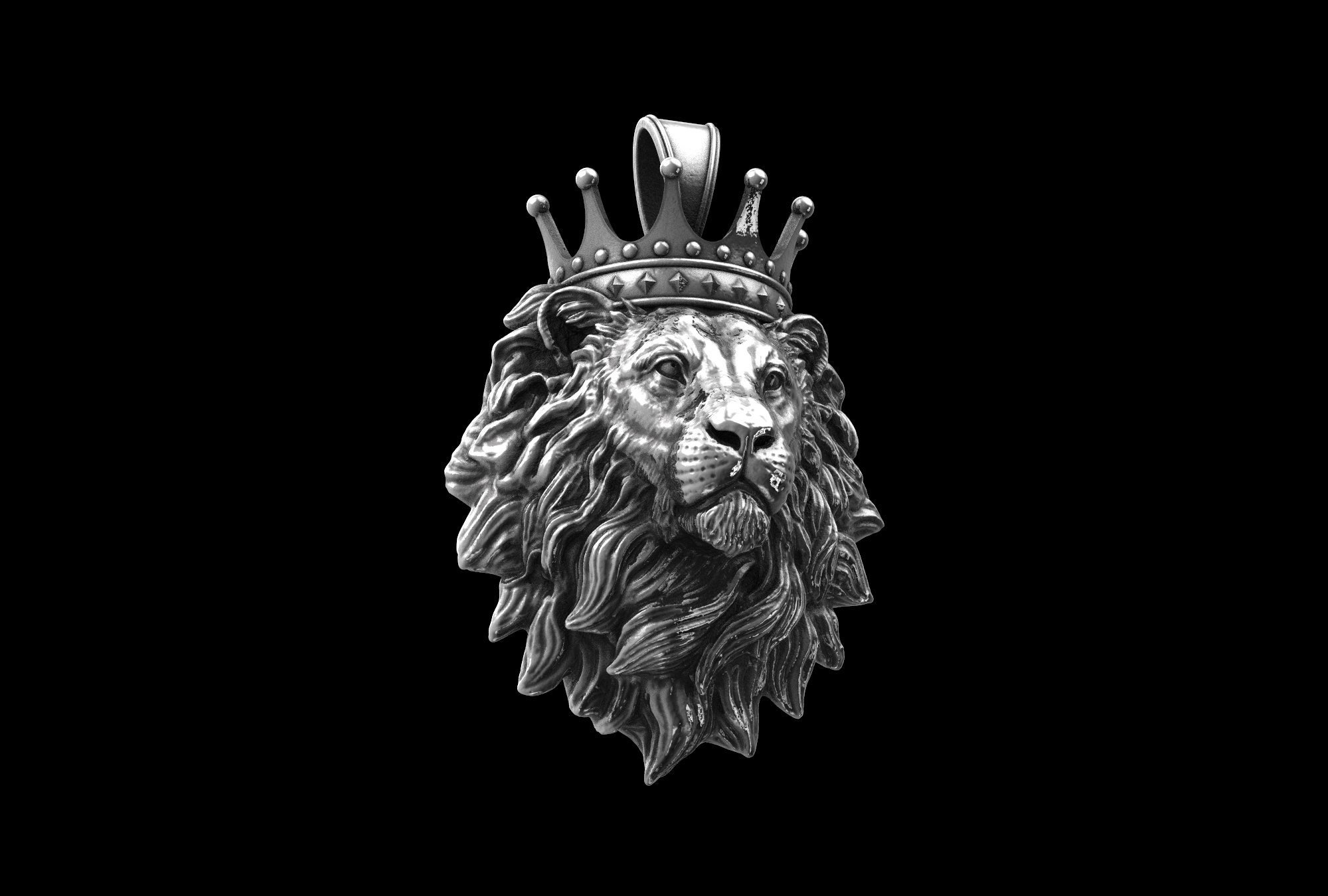 Sterling Silver Lion Pendant With Crown, Crown Wearing Lion Pendant ...