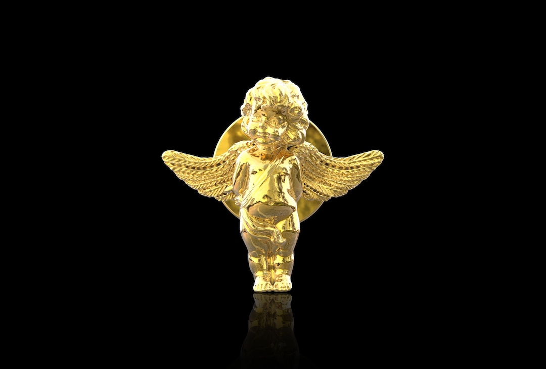 Yellow Gold Plated Angel Lapel Pin, Baby Angel Brooch ,cupid Angel ...