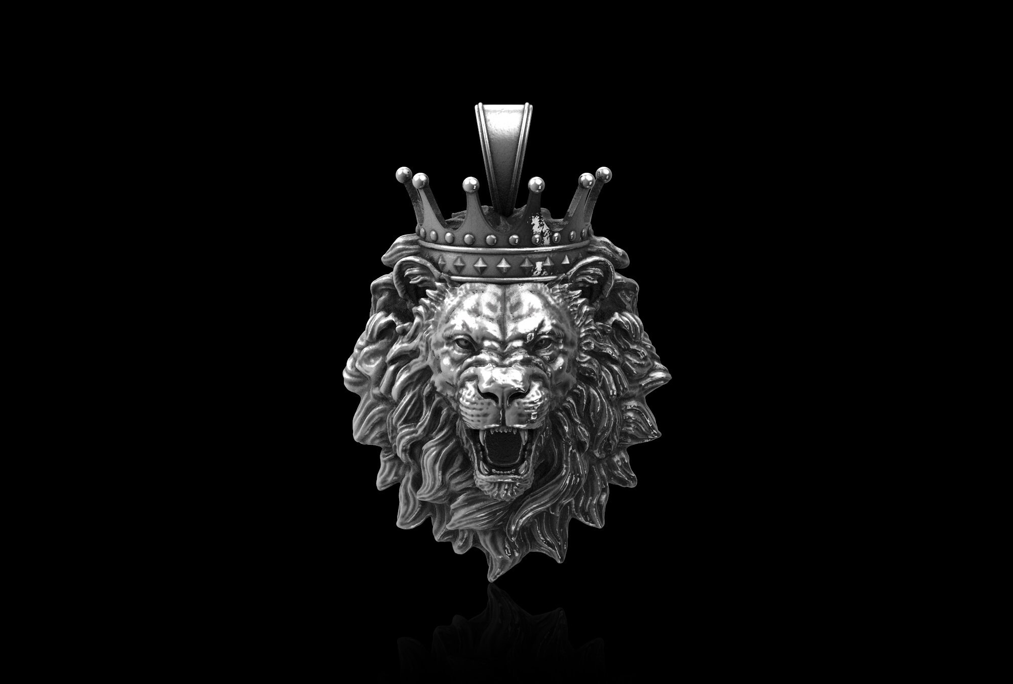 Sterling Silver Lion Pendant With Crown, Crown Wearing Lion Pendant ...