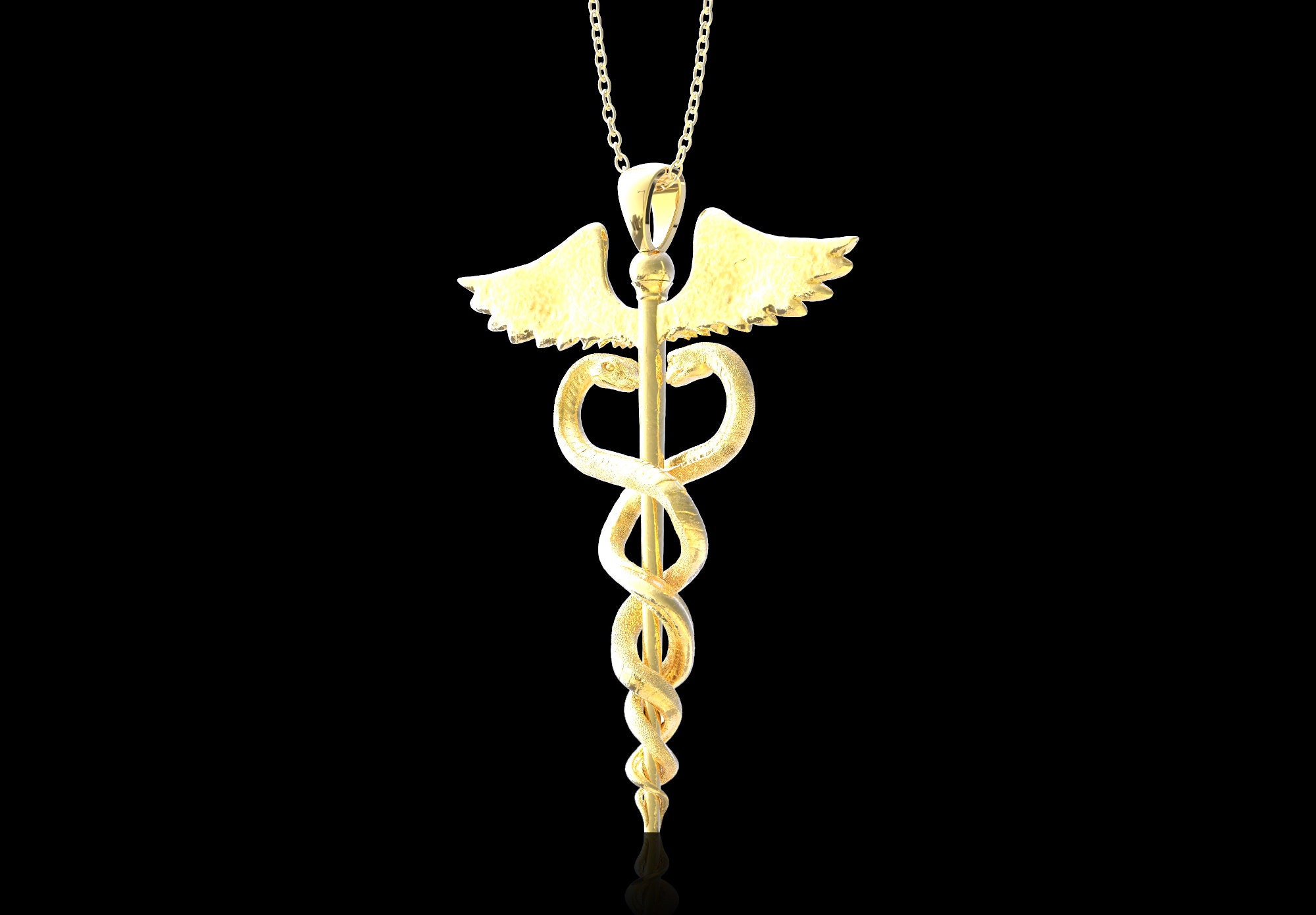 18K Gold Plated Caduceus Medicine Symbol Pendant, Medical Jewelry, Gift ...