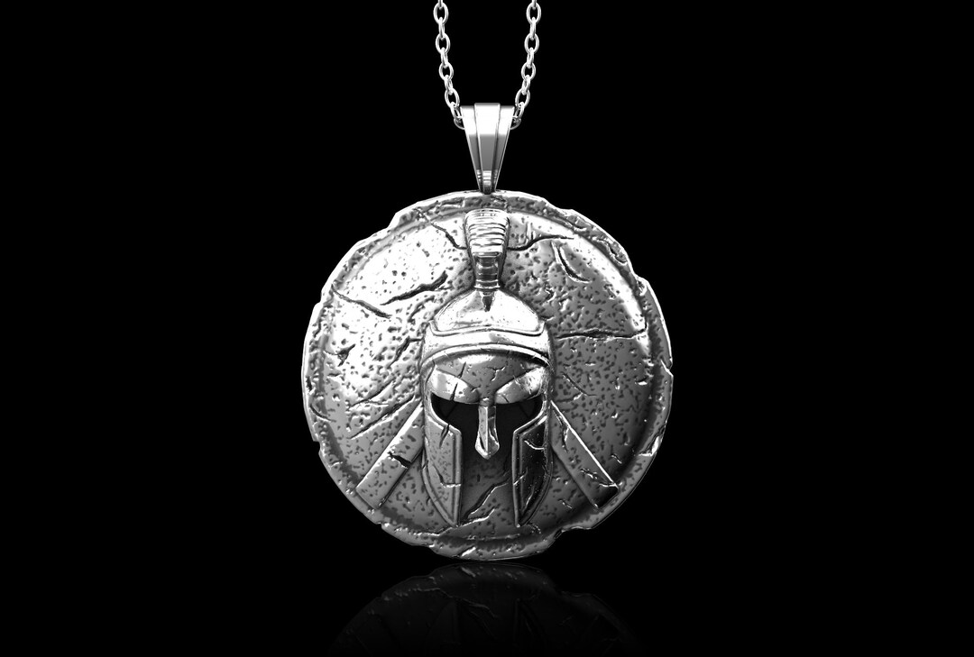 Spartan Helmet Shield Mens Pendant Necklace, Spartan Silver Pendant ...