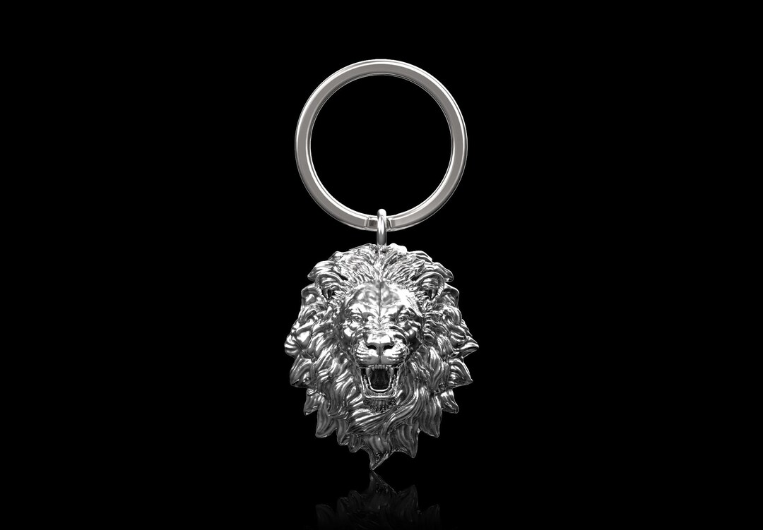 Sterling Silver Men Roaring Lion Keychain, Lion Keyring, Leo Key Chain ...
