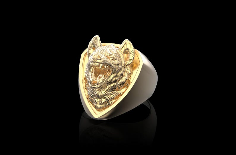 Bronze Angry Hyena Ring, Spotted Hyena Ring, Hyena Jewelry, Safari Wild ...