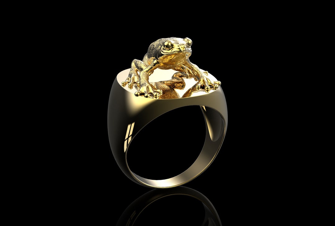 18K Yellow Gold Plated Frog Ring, Frog Charm, Frog Jewelry, Lucy Frog ...