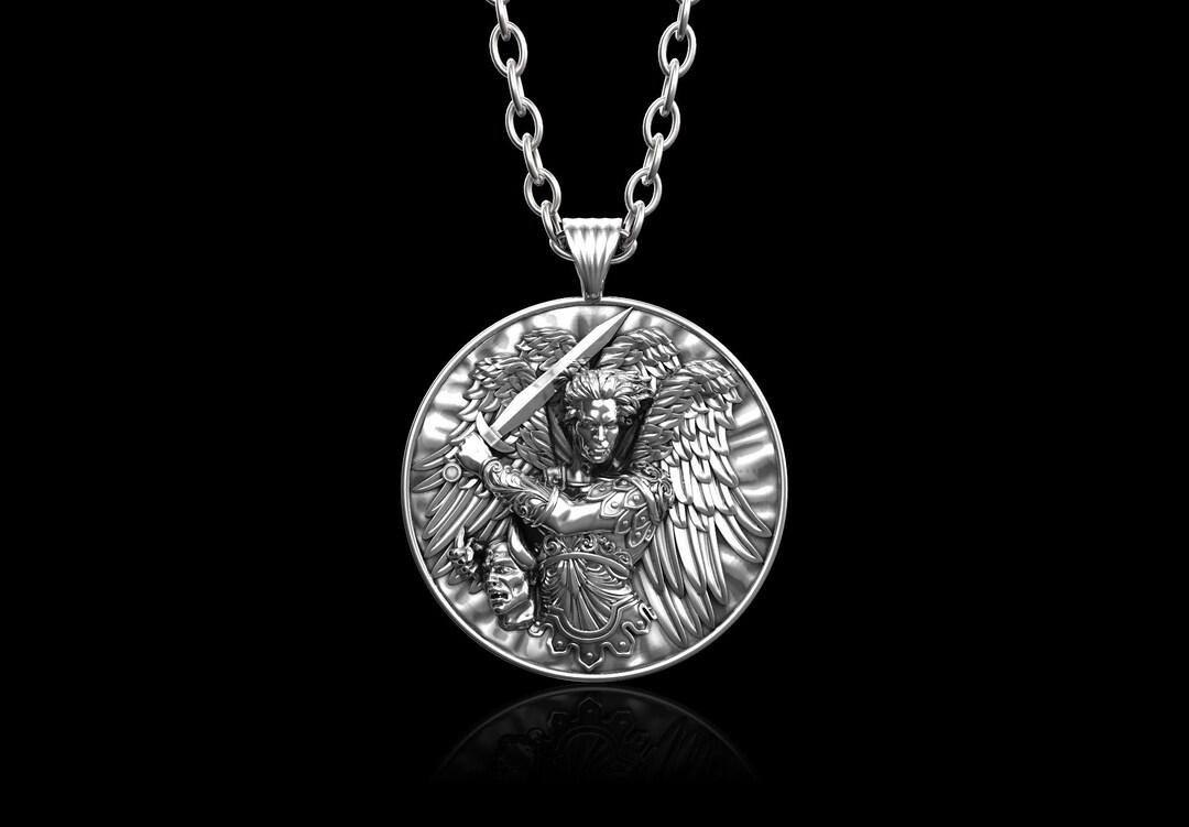 Antique Sterling Silver Archangel Michael Pendant, Christian Archangel ...