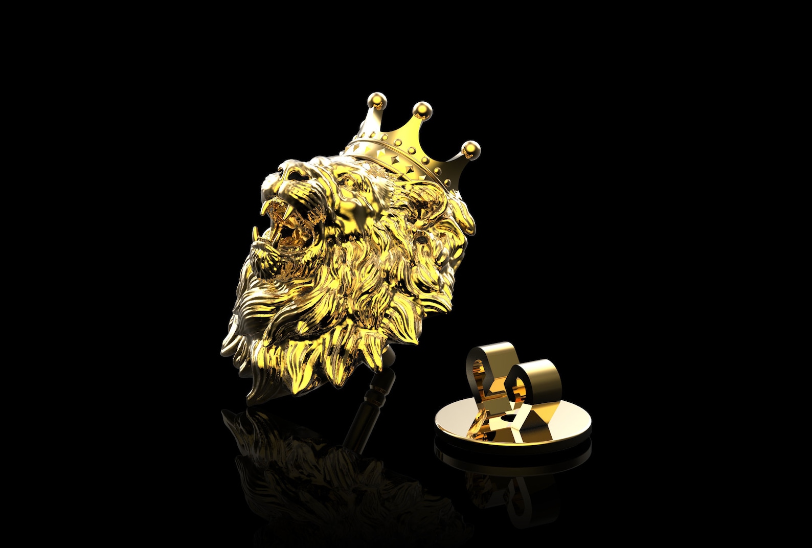 18K Gold Plated Roaring Lion Lapel Pin Men With Crown Brooch - Etsy