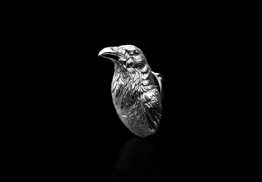 Sterling Silver Raven Bust Lapel Pin, Crow Brooch, Amulet, Blackbird ...