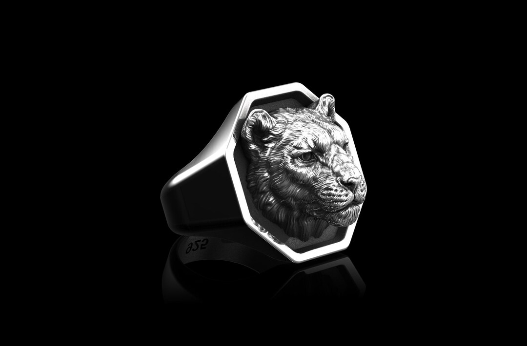 Antique Sterling Silver Snow Leopard Ring, Ghost Cat Ring, Animal ...