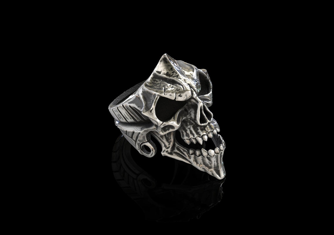 Devil Skull Sterling Silver Ring Silver Skull Biker Men Ring - Etsy