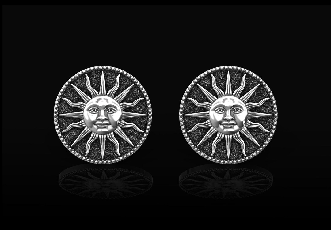 Sterling Silver Celestial Sun Cufflinks, Sun Fasce Cufflinks, Fiance ...