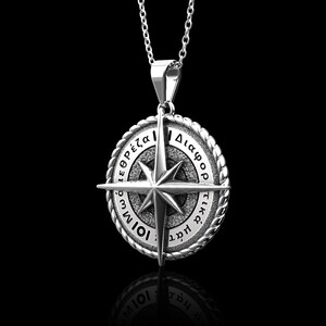 Sterling Silver Compass Mens Pendant Necklace, Engraved Compass ...