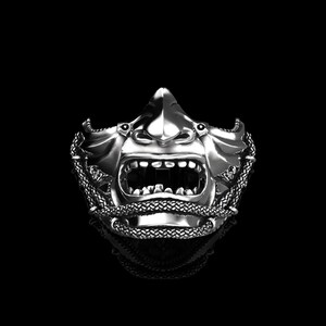 Stering Silver Half Face Samurai Mask Pendant, Vintage Japanese Symbol ...