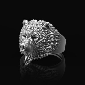 Bear Ring Silver Bear Ring Grizzly Bear Ring Bear Men Ring | Etsy
