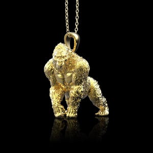 18K Gold Plated Solid Gorilla Pendant, Mountain Gorilla Jewelry, Animal ...