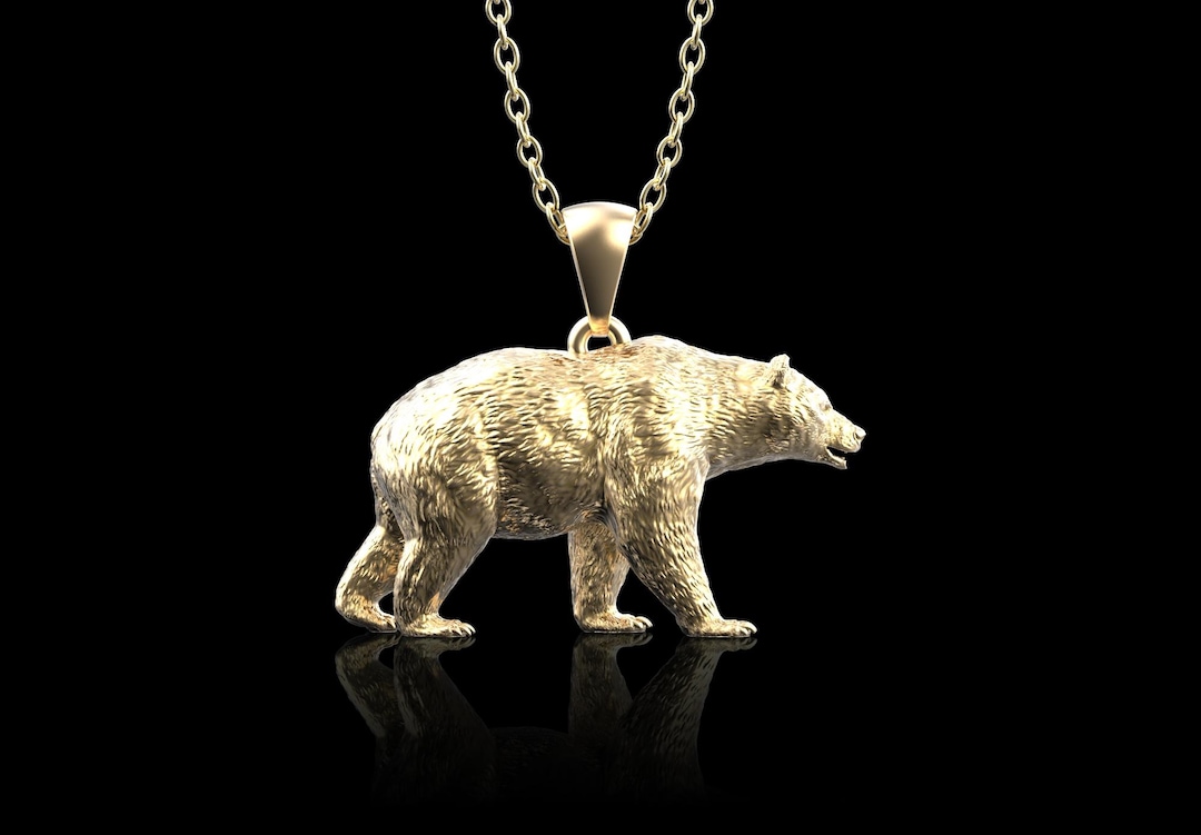 Bronze Grizzly Bear Walking Solid Pendant, Wild Bear Charm Necklace, Nordic Bear Pendant, Animal ...