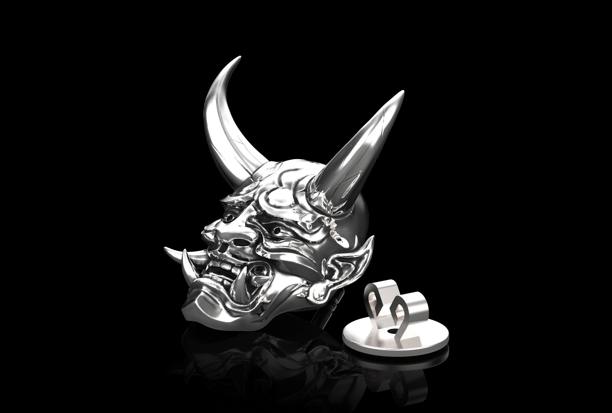 Sterling Silver Japanes Hannya Mask Lapel Pin, Brooch for Suit Hanny ...