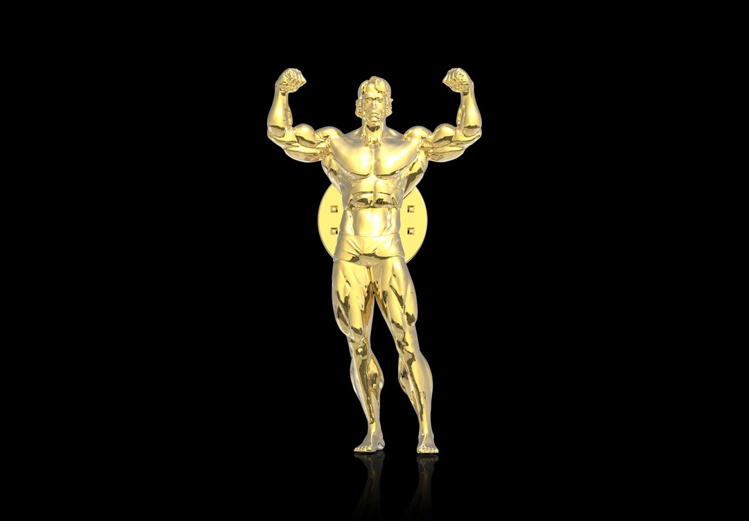 18K Gold Plated Arnold Schwarzenegger Lapel Pin, Bodybuilding Brooch ...