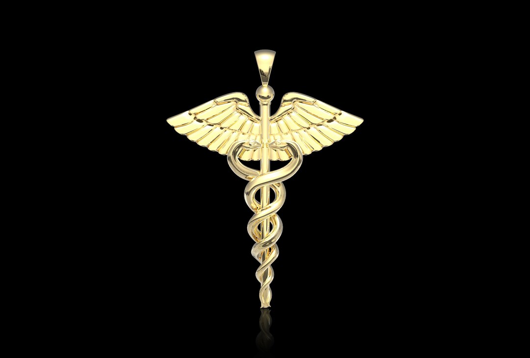 Polish Bronze Caduceus Pendant, Medical Symbol Necklace, Gift for ...