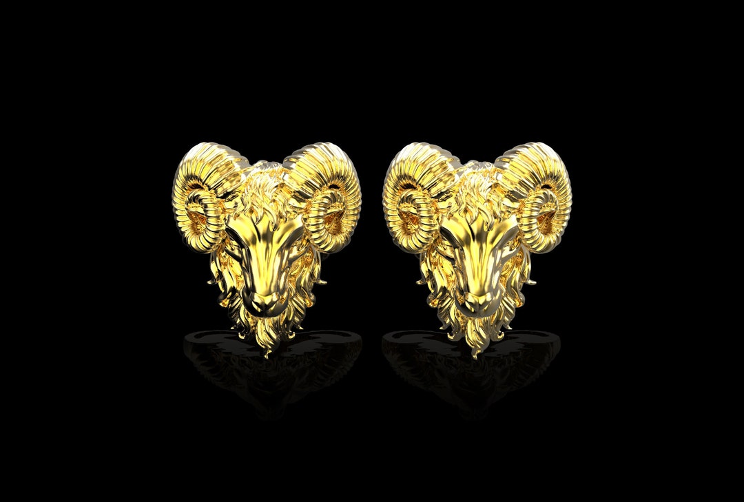 18K Gold Plated Aries Ram Head Men's Cufflinks, Ram Goat Rustic Farm ...
