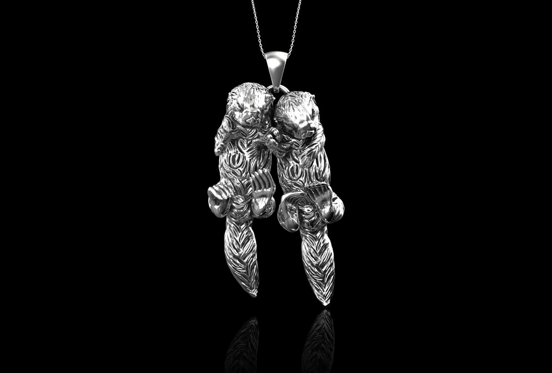 Sterling Silver Otters Pendant Necklace, Sea Otter Necklace, Cute Pair ...