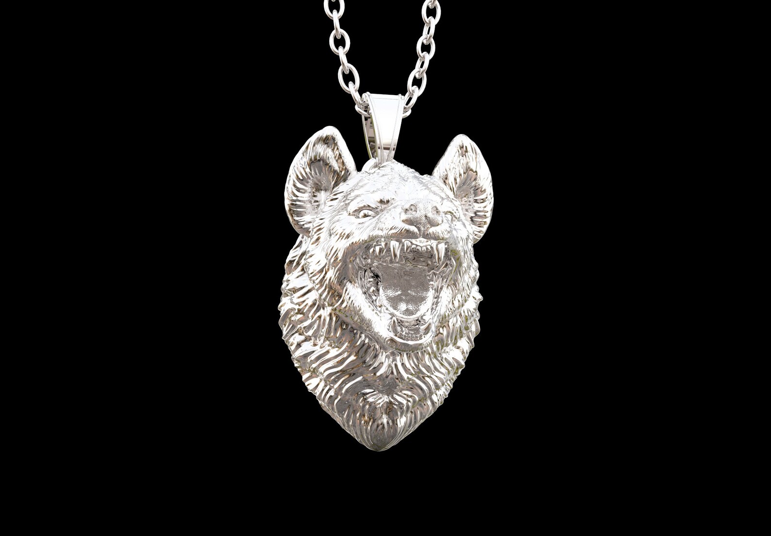 High-gloss Silver Angry Hyena Pendant, Beast Gothic Necklace, Handmade ...