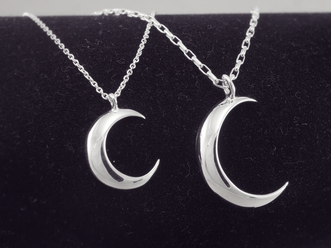 XL Sterling Silver Half Moon Necklace: Dainty Crescent Charm, Layering ...