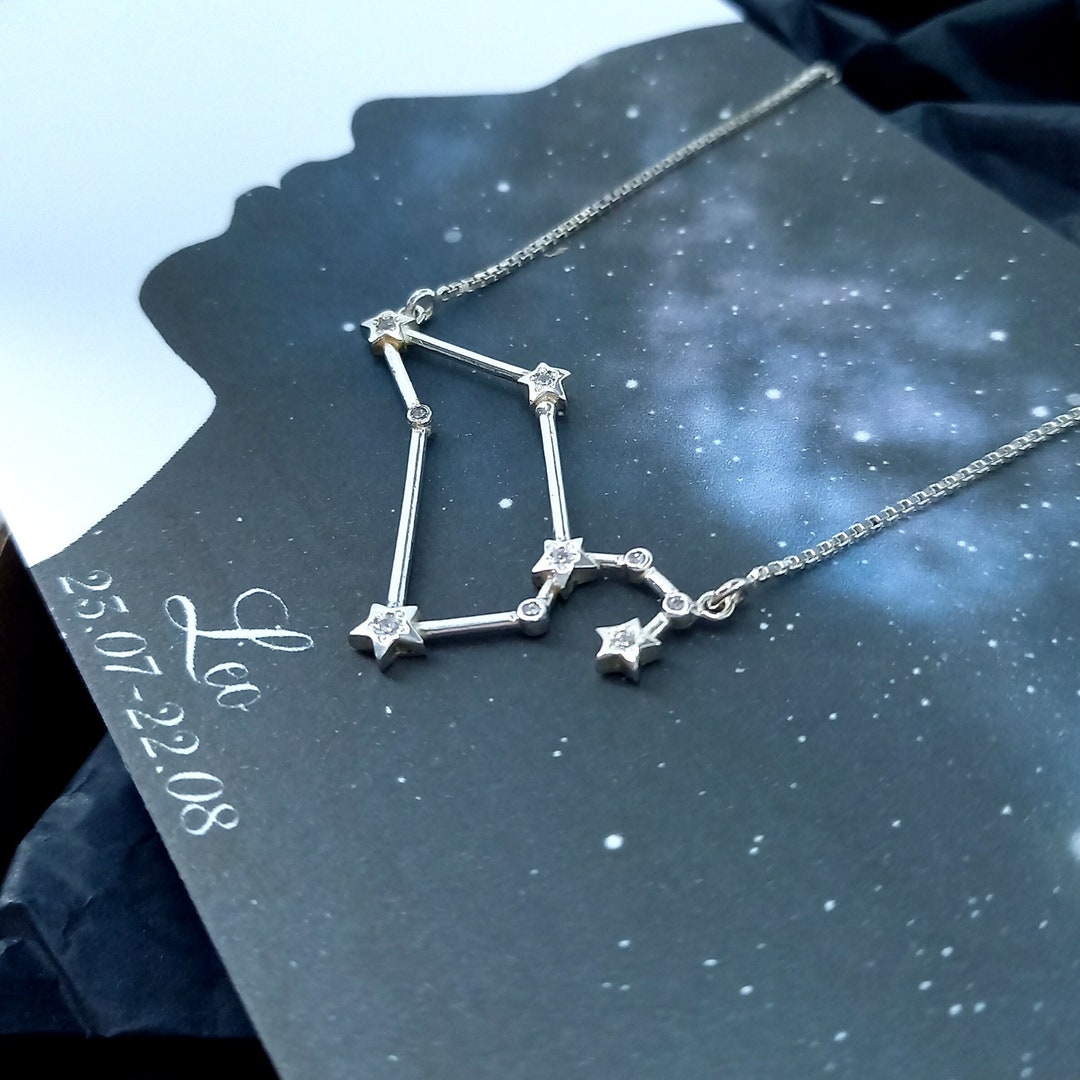 LEO Sign Sterling Silver Constellation Necklace, ZODIAC Jewelry,cubic ...