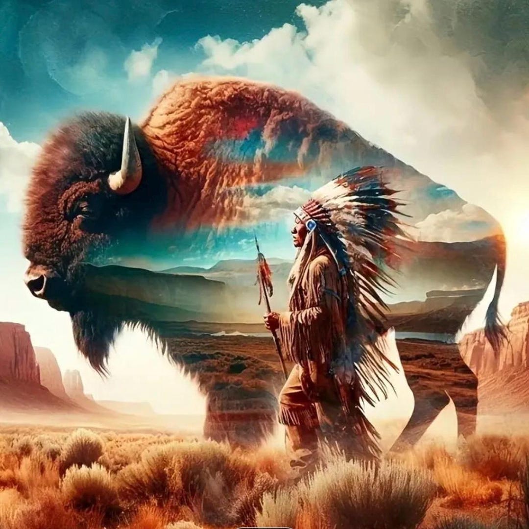Native American Chief Buffalo 5D DIY Diamond Art Kit, for Beginners and ...