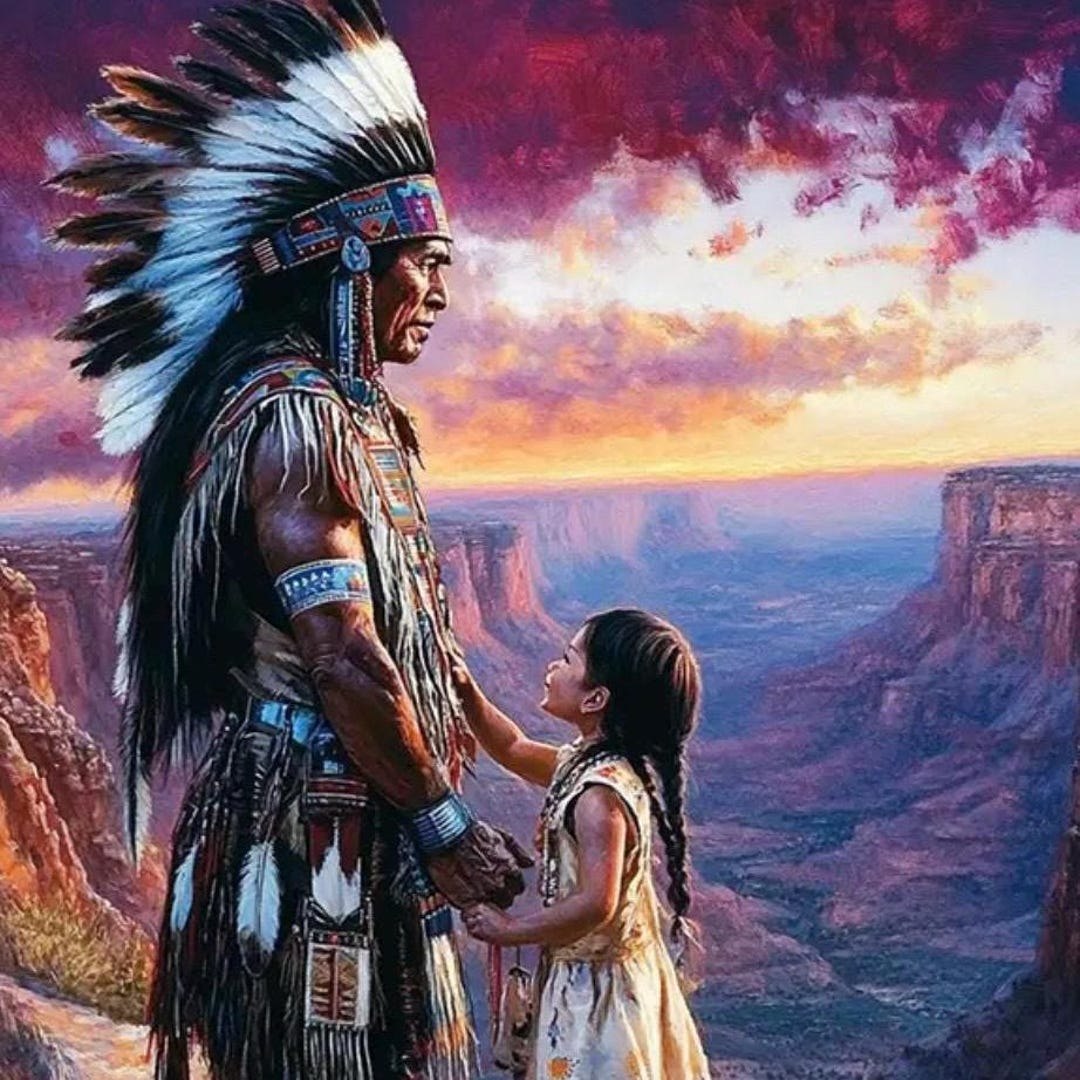 Native American Chief and Child 5D DIY Diamond Art Kit, for Beginners ...