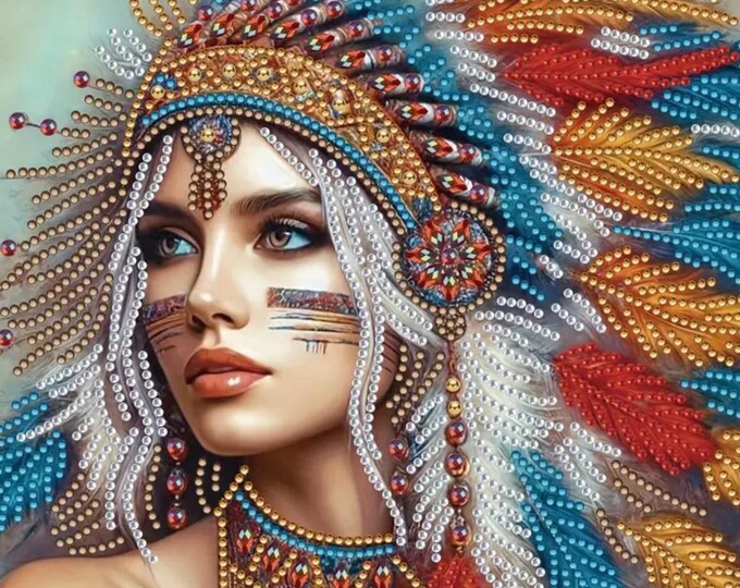Native American Woman in Headdress Mosaic 5D DIY Diamond Art Kit, for ...