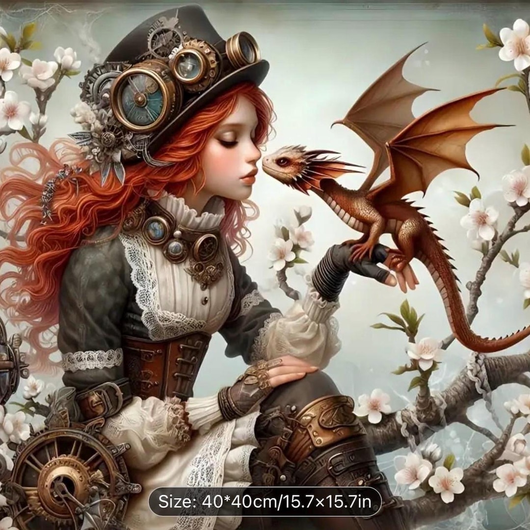 Steampunk Girl With Dragon 5D DIY Diamond Painting Kit, Full Round Kit ...
