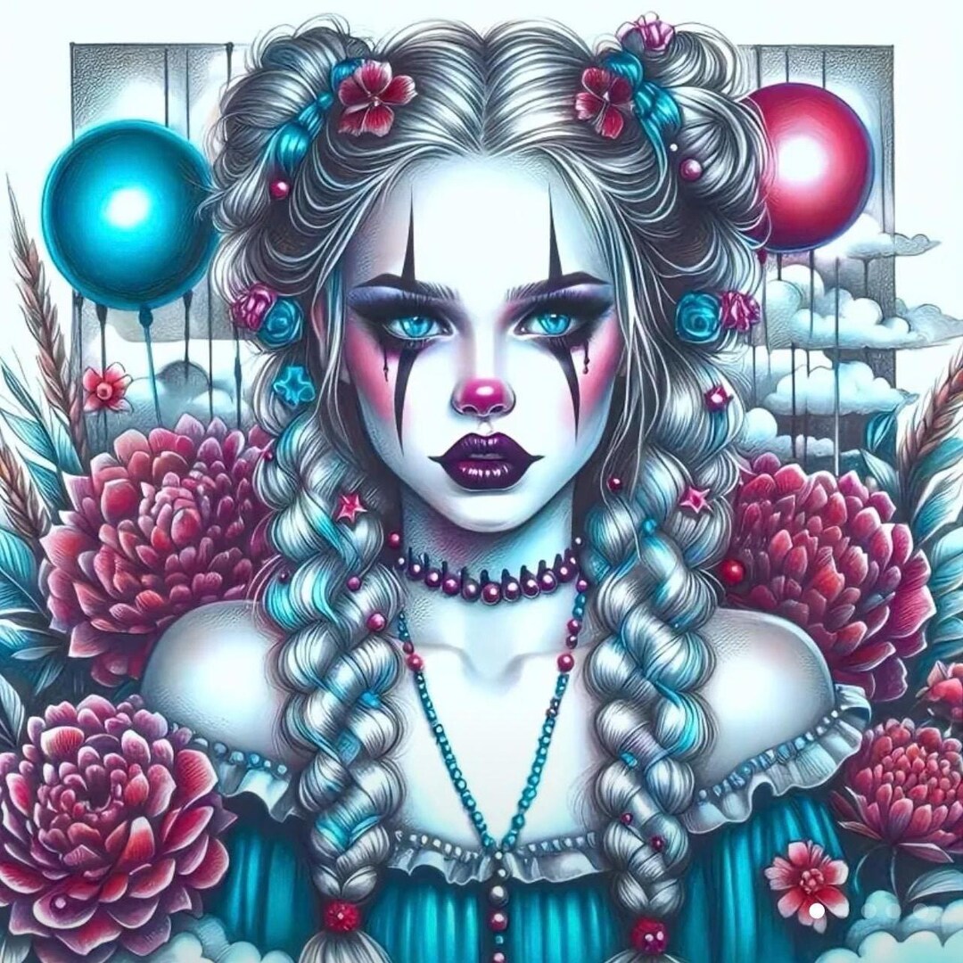 Gothic Clown Girl 5D DIY Diamond Art Kit, for Beginners and Adults Crafts, Diamond Wall Painting ...