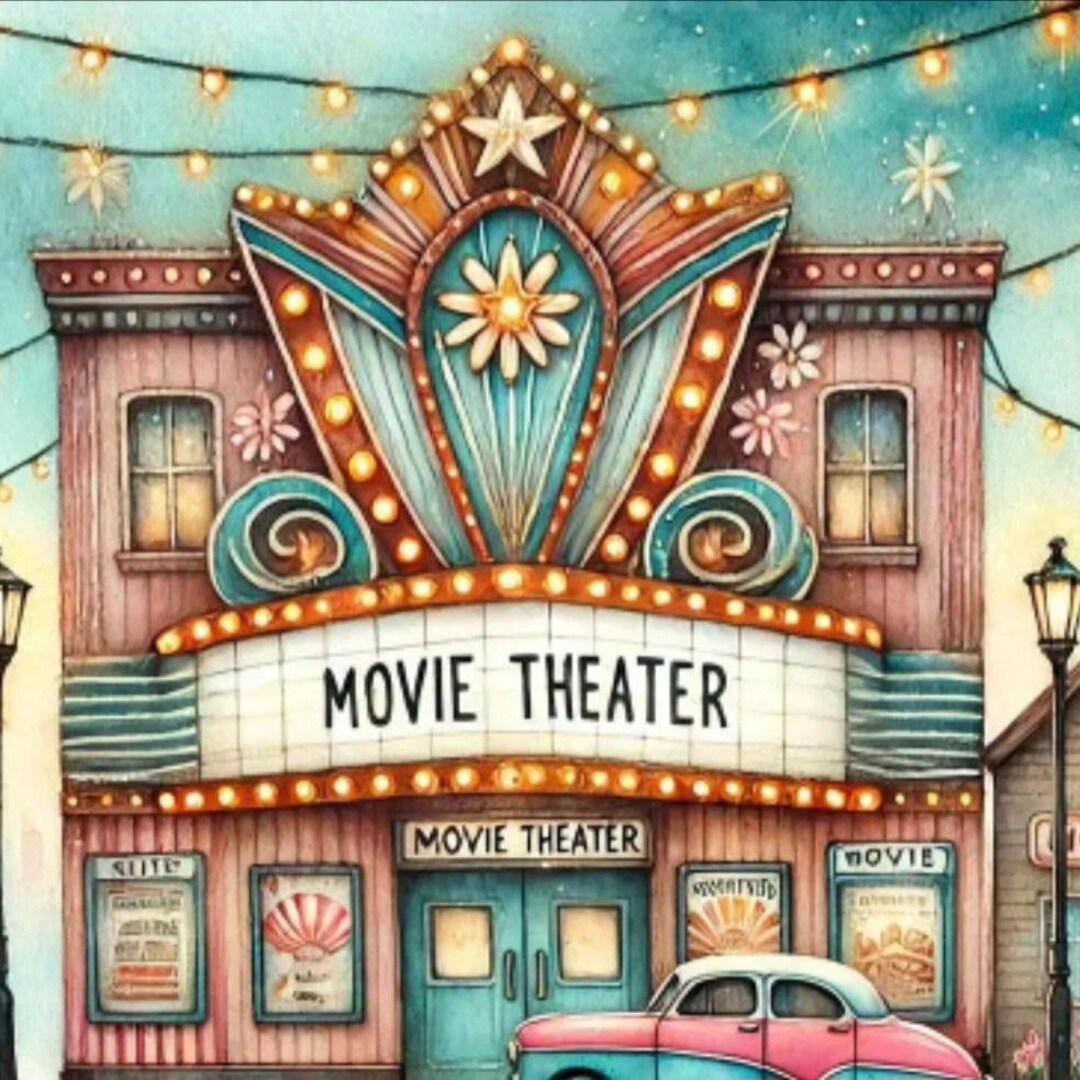 Movie Theater DIY Diamond Art Kit: Main Street Shops Cartoon Painting ...
