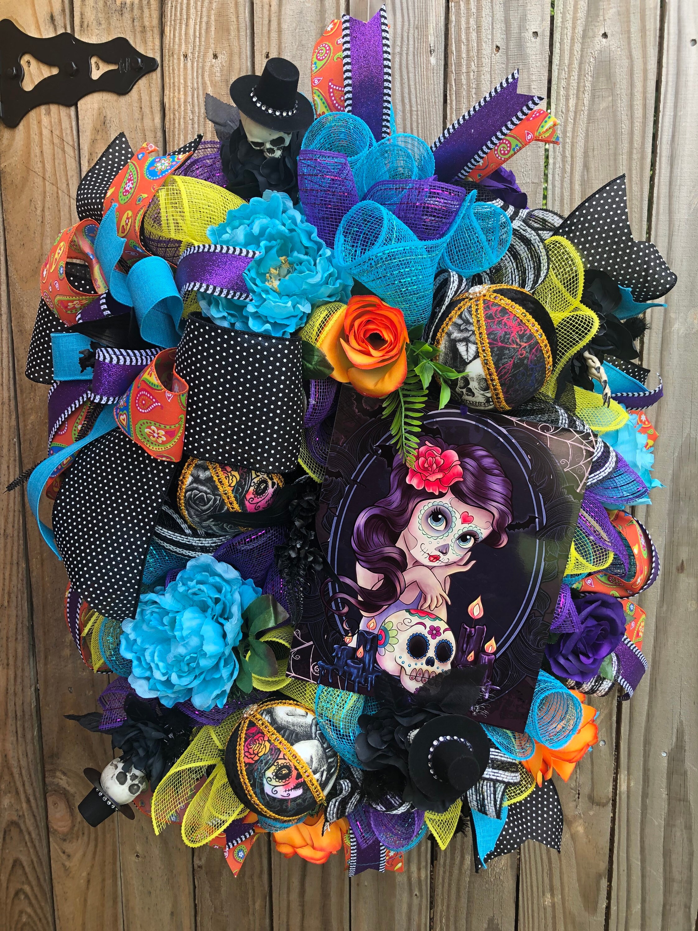 Day of the Dead Wreath for Front Door, Halloween Decoration, Halloween ...