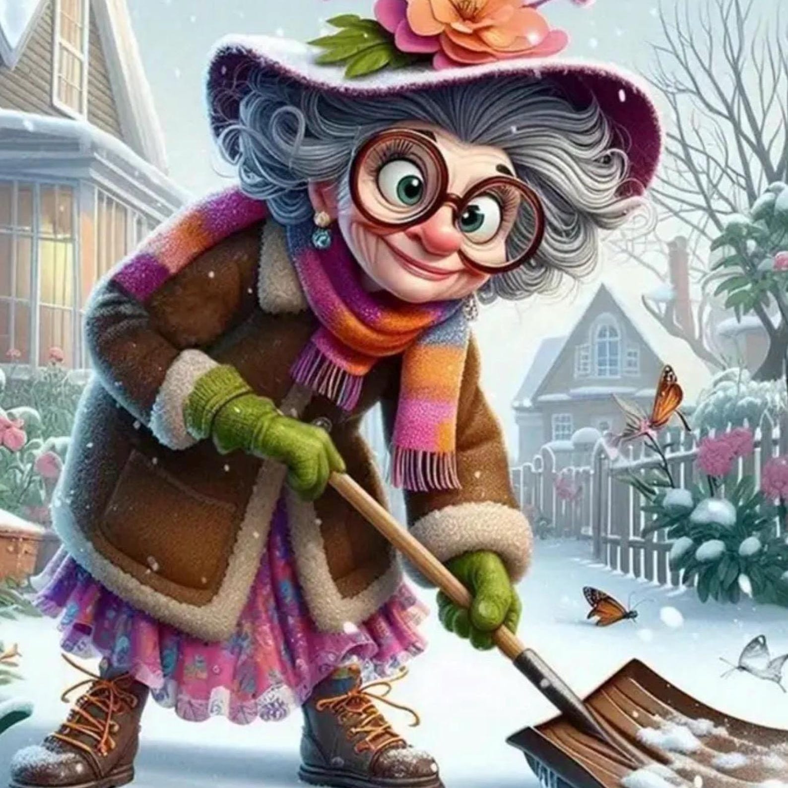 Snow Days Diamond Art Kit: Cartoon Older Lady Shoveling Snow - Etsy