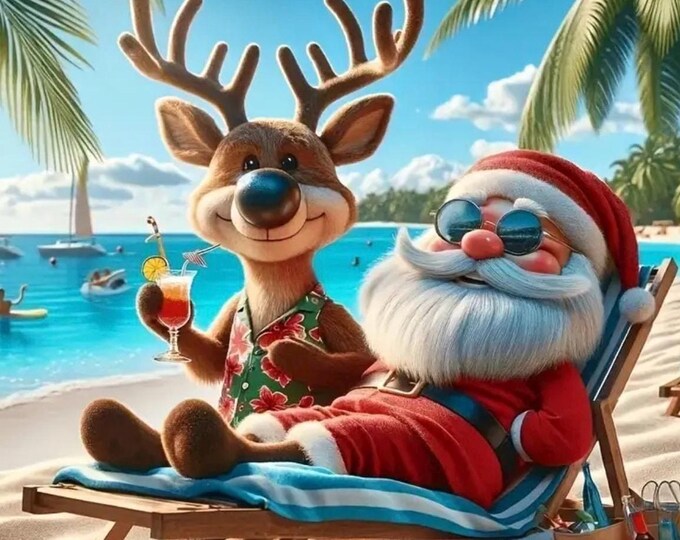 Beach Santa Diamond Art Kit: DIY Christmas Craft, Full Drill Round - Etsy