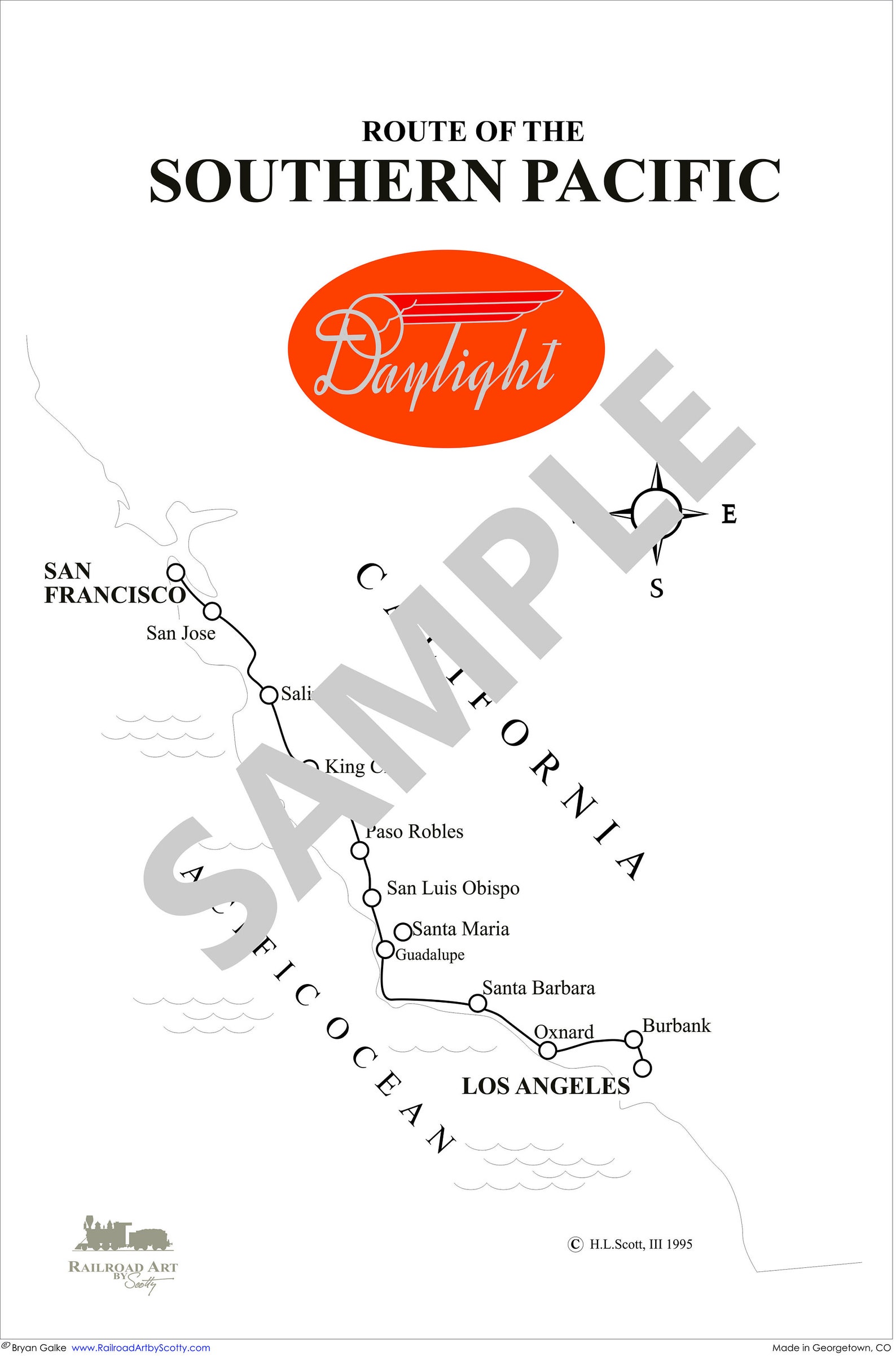 Southern Pacific Daylight Railroad Route Map - Etsy UK