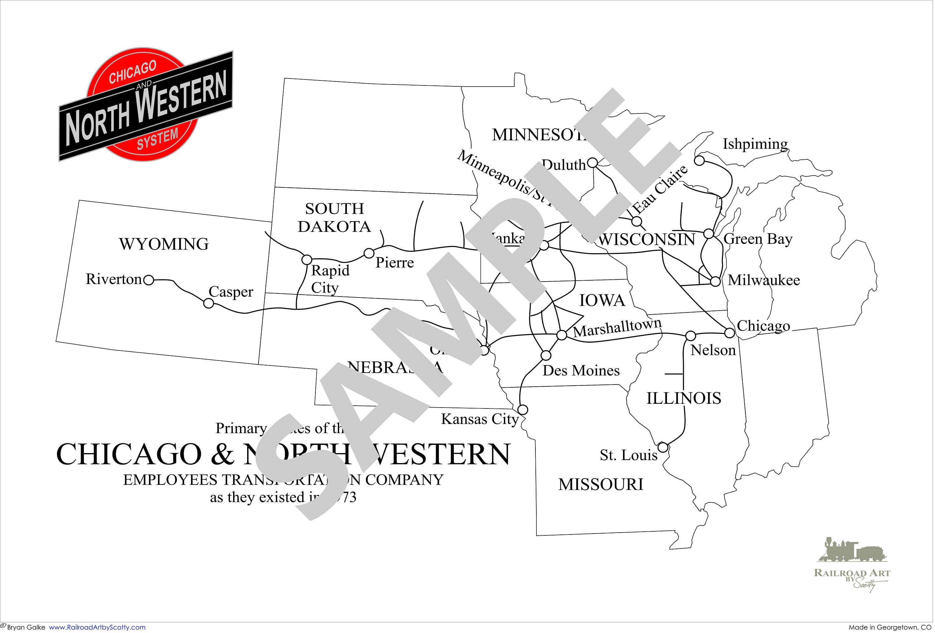 Chicago North Western Railroad Route Map | Etsy