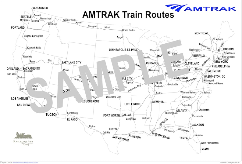Amtrak Railroad Route Map - Etsy