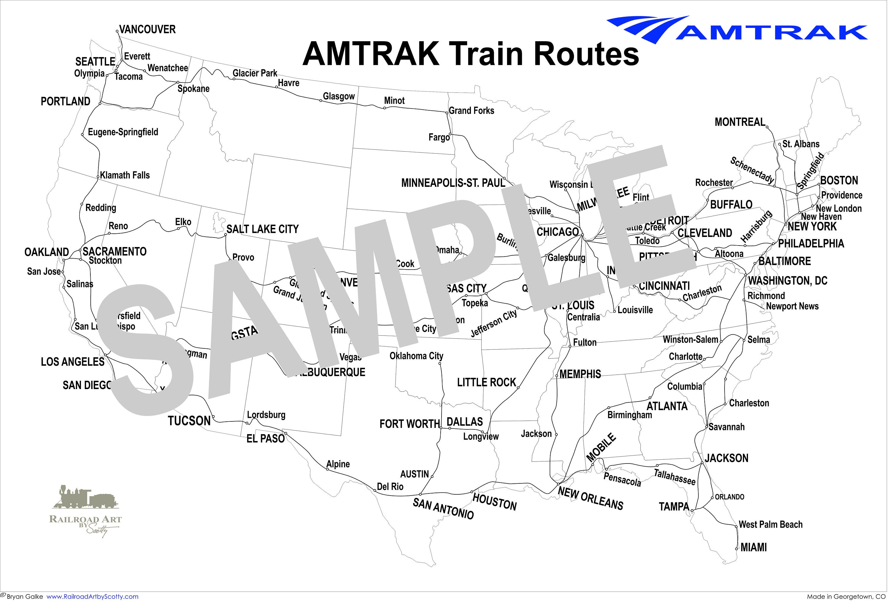Amtrak Railroad Route Map - Etsy