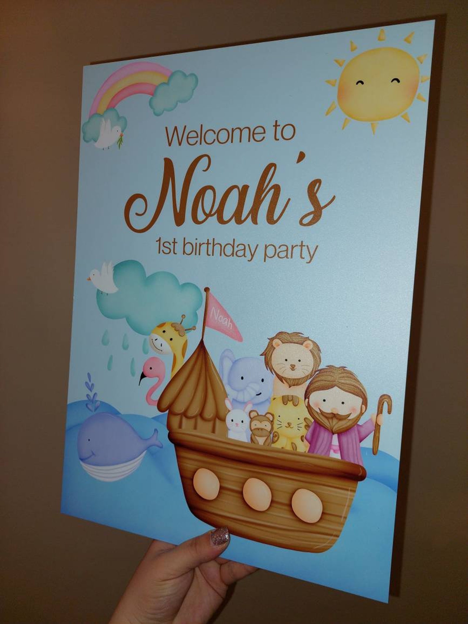 Noah's Ark Theme Welcome Board Sign | Personalised Birthday Board ...