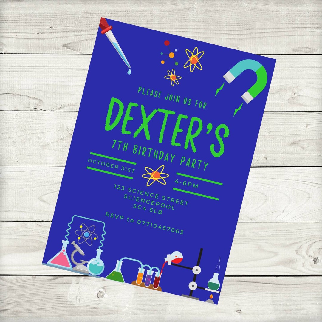 Science Birthday Invitations | A6 Invites | Science Theme Invitations ...
