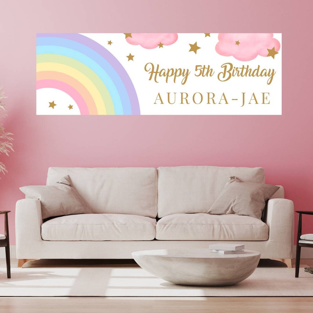 Pastel Rainbow Banner | Personalised Pastel Rainbow Birthday Party ...