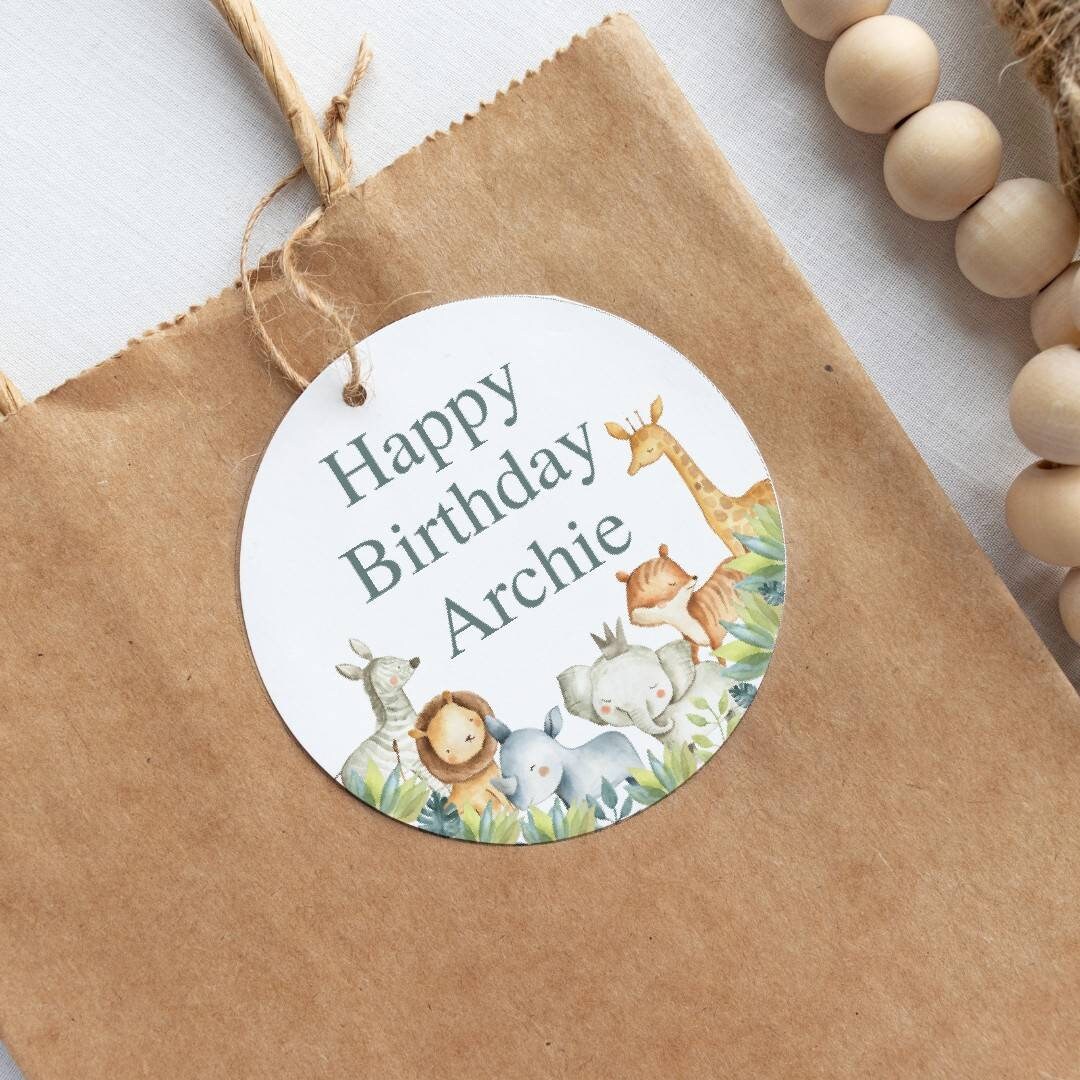 Safari Animal Gift Tags | Safari Animal Birthday Gift Tags | Circle ...